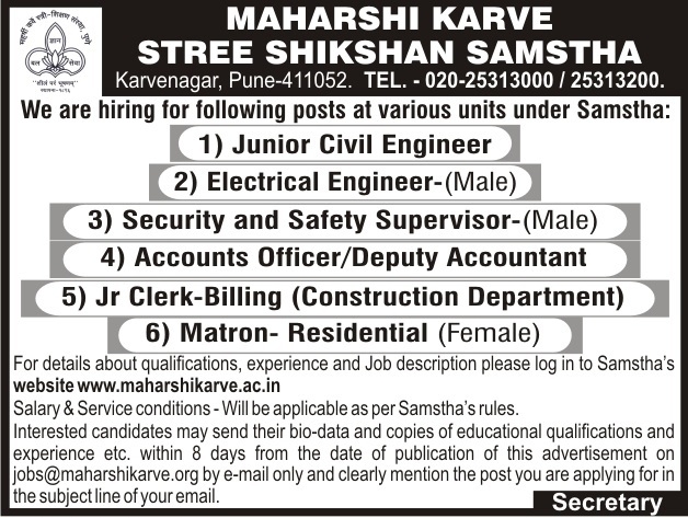Hiring Alert - Maharshi Karve Stree Shikshan Samstha,(MKSSS), Pune